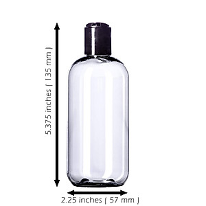 Aromine 8oz Plastic Bottles (6 Pack) BPA-Free Squeeze Clear Toiletries and Shampoo Containers with Disc Cap, Labels Included for Travel