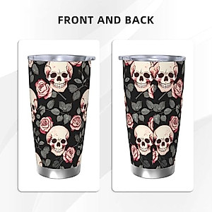 Purple Rose Skull Print 20oz Car Cup Ps Material Lid, Perfect For Hot & Cold Drinks