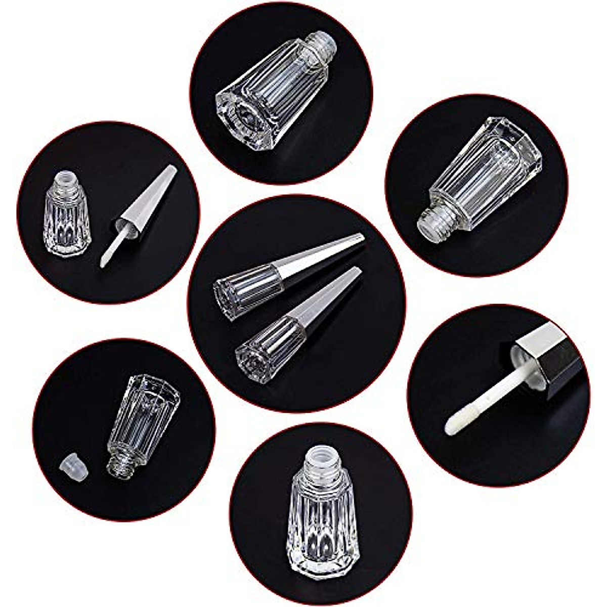 Healthcom 6 Pcs 7ML Clear Lip Gloss Tubes with Heart Brush Diamond Empty Lip Balm Container Lipstick Tube with Silver Lid DIY Refillable Bottles Makeup Sample Bottle Cosmetic Travel Gloss Containers