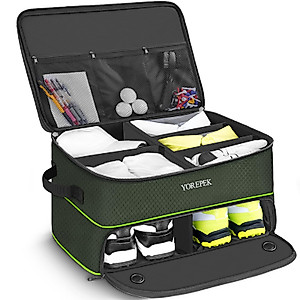 YOREPEK 2 Layer Golf Trunk Organizer Storage for 2 Pair Shoes, Golf Trunk Storage with Separate Compartments for Golf Supplies, Gloves, Golf Items, Golf Gifts For Men, GREEN