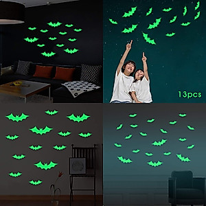 Halloween Bats Wall Decals Decorations Glow in The Dark, Fluorescence Wall Stickers for Halloween Party Kids Home Room Decals