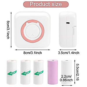 NINEFOX Portable Thermal Printer, Pocket Printer with 13 Rolls Paper Bluetooth Wireless Smart Printer Compatible with iOS + Android for Photo Office Label Study Notes Kids Gift