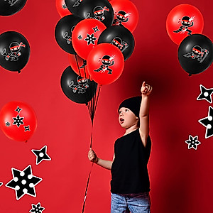 60 Pcs Ninja Balloons for Kids Ninja Birthday Party Favors Ninja Party Decorations Ninja Theme Party Supplies, Black and Red Latex Balloons