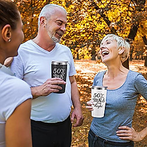 Patelai 2 Pieces Anniversary Wedding Gifts Anniversary Coffee Mug,Being MR/MRS Always Right Gifts Set for Couple or Friends, 20 oz Mug Tumbler with Lids and Gift Box 25th,30th,40th,50th (50th)