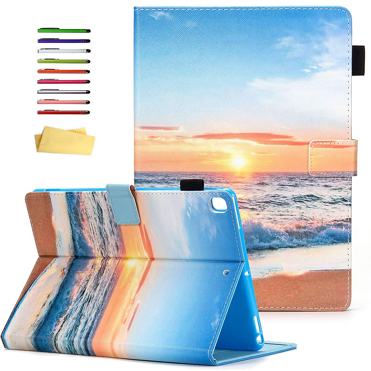 UUcovers for Apple iPad 9th/8th/7th Generation Case 10.2 inch (2021/2020/2019) with Pencil Holder Pockets [Auto Wake/Sleep] PU Leather Smart Folio Stand Wallet TPU Shockproof Cover, Beach Sunrise