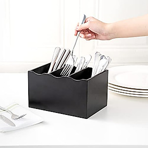 Restaurantware 8.25 x 5.5 x 4.75 Inch Flatware Display 1 Countertop Buffet Utensil Caddy - 3 Compartment For Parties Picnics Homes or Restaurants Black Bamboo Cutlery Holder Upright