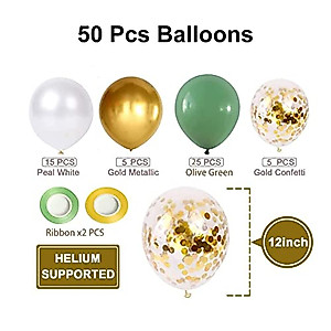 Olive Green Gold White Latex Balloons,52 Pcs Green and Gold Confetti Party Balloons For Birthday Baby Shower Engagement Wedding Anniversary Party Decorations.