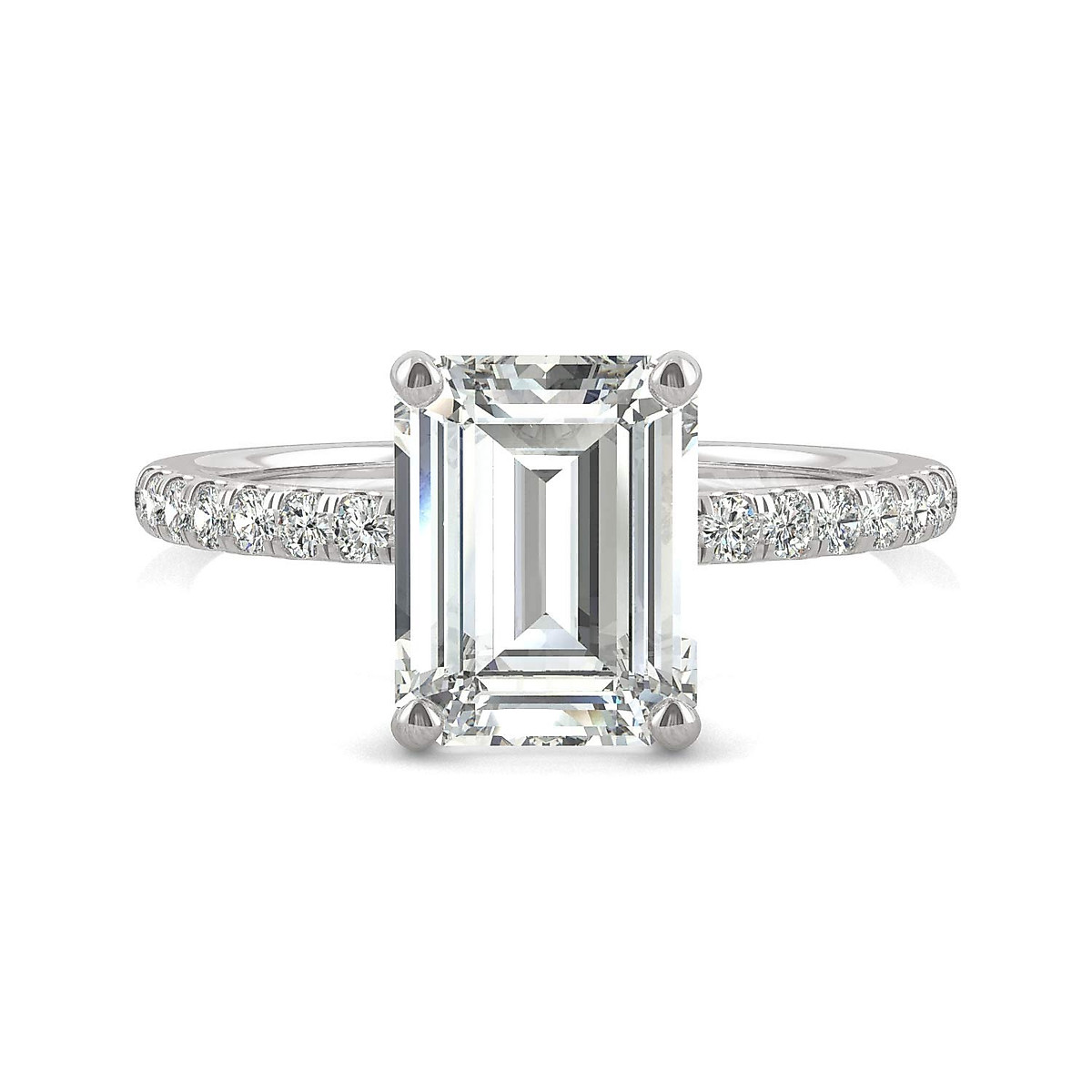 14K White Gold Moissanite by Charles & Colvard 9x7mm Emerald Engagement Ring-size 5 2.76cttw DEW