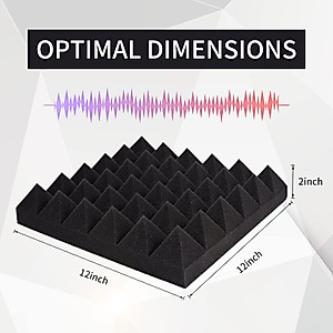 Musfunny Sound Proof Foam Panels, 12 Pcs 2" x 12" x 12" Acoustic Foam Panels Sound Absorbing Wall Panels for Studio Recording Office Home Studio (Black)