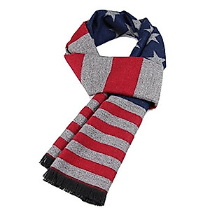 AZYOUNG USA Flag Men’s Winter Warm Knitted Plant Cotton Plaid Color Match Soft Thick Scarf,180cm
