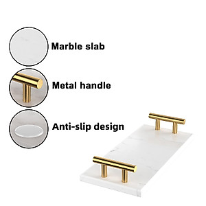 XZHXFX Guest Towel Holder Tray for Bathroom,Marble Tray with Handles -Napkin Holder for Bathroom & Kitchen - Bathroom Tray -Toilet Paper Organizer,Tray for Living Room & Cosmetic(Gold,Small)