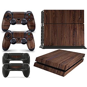 PS4 Console Wood Skin Decal Mahogany Vinal Sticker + 2 Controller Skins Set