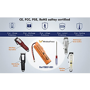 WirelessFinest Battery Replacement for Wahl Magic Clip Clipper Hair Cordless Designer Senior Sterling-4 Beretto Super Taper Part 93837-OO1 + Tool Repair Fix Dead Power Issue