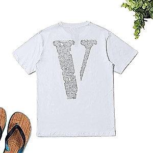 Crewmate Men’s T-Shirt Fashion Big V Letter Printed Shirt Casual Couple Hip Hop Short Sleeve Crystal Diamond T-Shirt
