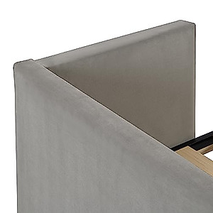 DEINPPA Twin Extendable Platform Bed, Upholstered Transitional Daybed with Trundle, Twin Size to King Size Bed, No Box Spring Needed-Grey