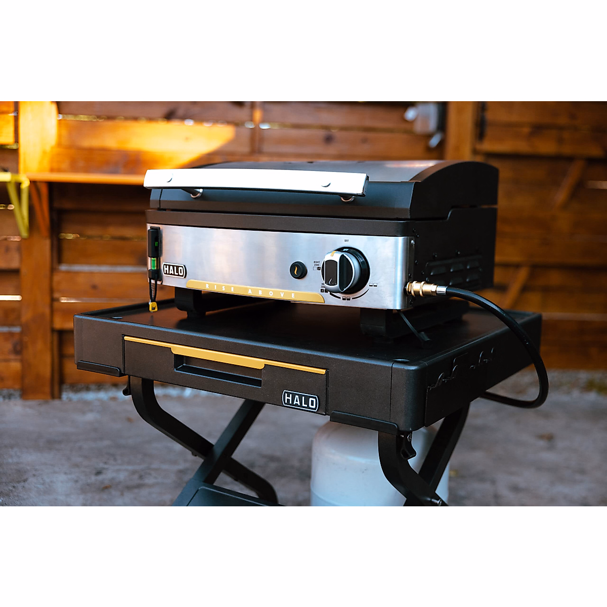 HALO Elite Griddle Propane Gas, 20.7''×13.2''(273sq.in) Cooking Surface with Wind Proof Design and Dual Burner, XL Rear Grease Container, a Bubble Leveler (1 Burner)