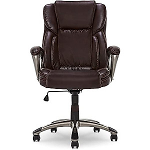 Serta Executive Office Adjustable Ergonomic Computer Chair with Layered Body Pillows, Waterfall Seat Edge, Bonded Leather, High-Back, Brown