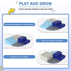 Climbing Toys for Toddlers 1-3, Indoor Corner Climber Soft Play Equipment, Colorful Climb and Crawl Activity Playset, Motor Skills Early Development Foam Blocks for Toddlers and Kids, Blue