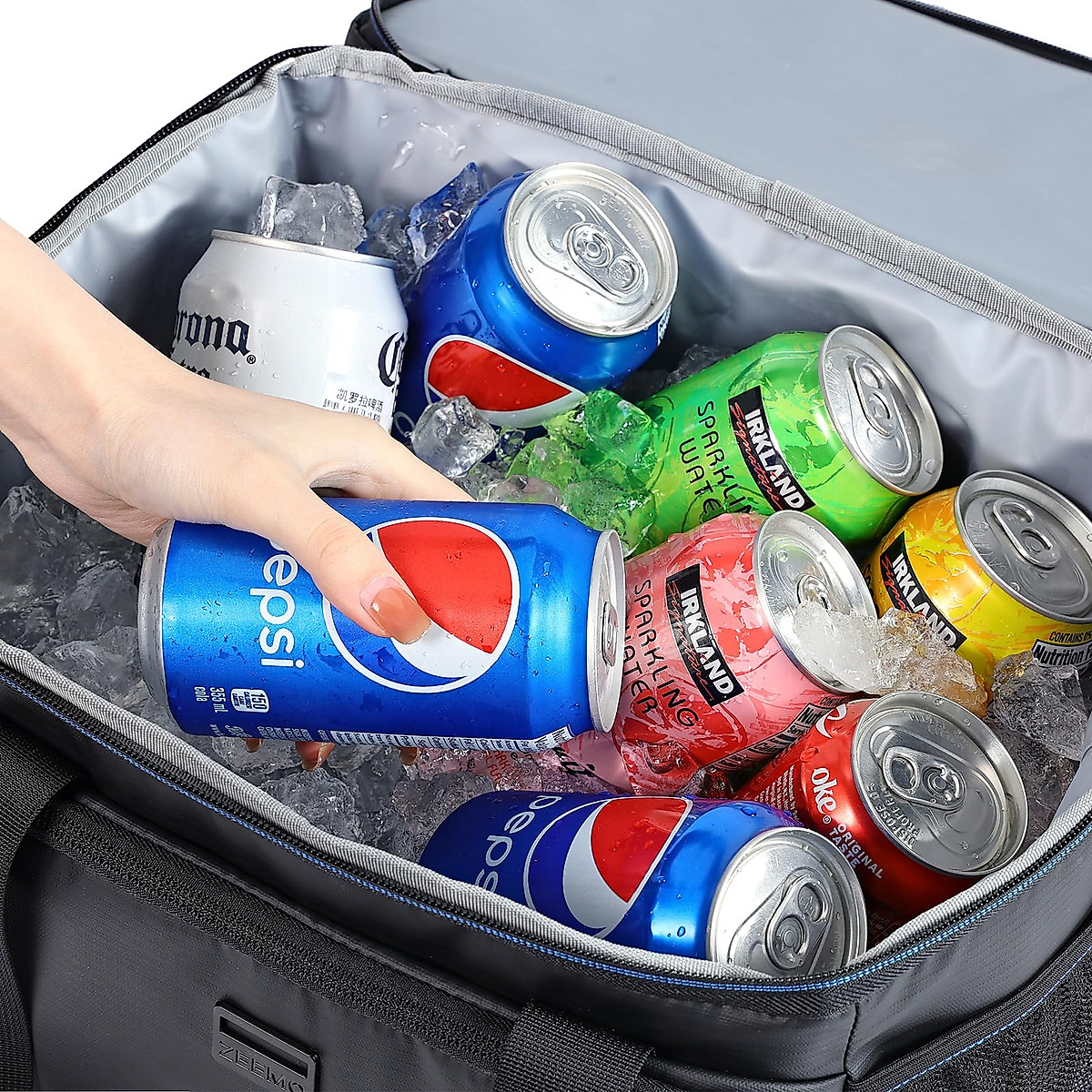 ZEEMO Soft Cooler Bag, Insulated Lunch Box, 12/24 Can Ice Chest, Double Leakproof Layers, Waterproof and Collapsible Case for Work Outdoor Trip, Black