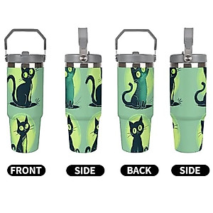 STVNKML 30 Oz Tumbler with Handle And Straw, Colorful Cartoon Cat Leakproof Stainless Steel Water Bottle for Hot & Cold Drinks 24 Hours, Car Cup Holder Friendly, Travel Mug for Home, Office, Gym
