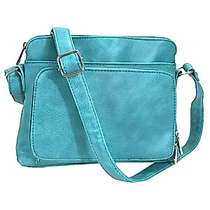 Zzfab Small Multi-pocket Faux Soft Leather Cross Body Purse with Side Organizer Turquoise