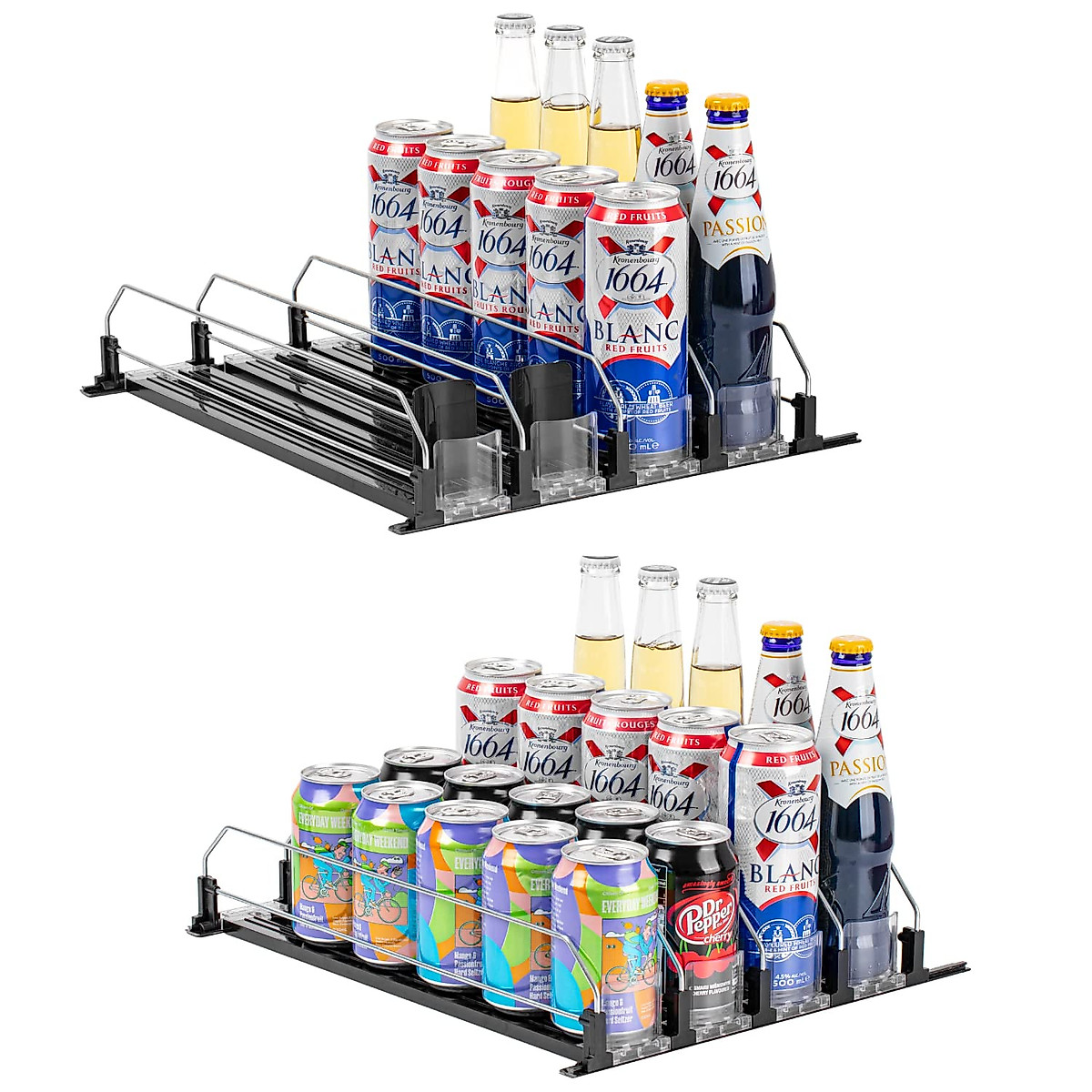 Drink Organizer for Fridge, Baraiser Self-Pushing Soda Can Organizer for Refrigerator, Pantry and More, Black 8 Rows
