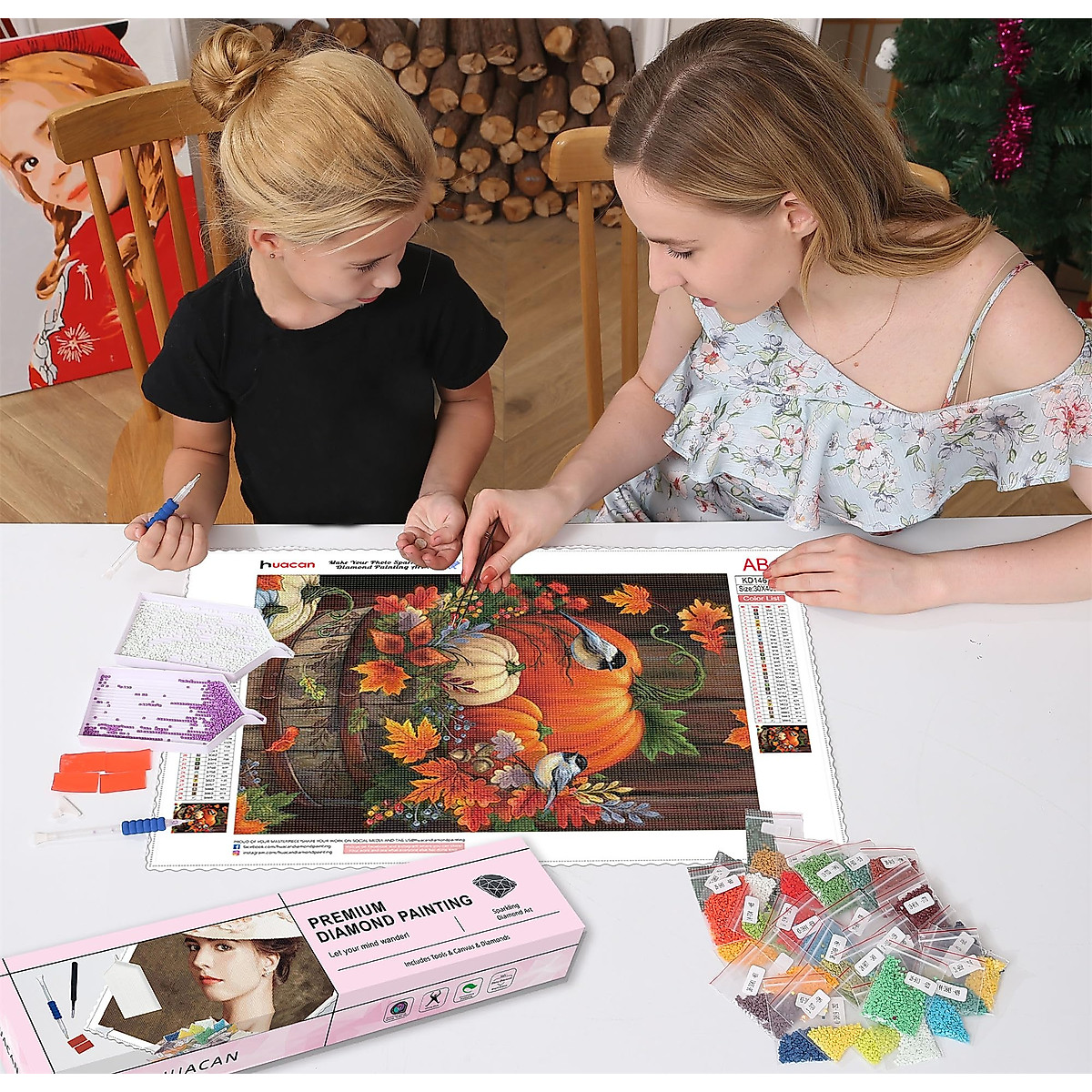 Huacan Diamond Painting Kits, Full Square Drill Diamond Painting Kits for Adults, Pumpkin Diamond Paint by Diamond, DIY 5D Diamond Art Kit for Beginner Home Wall Decor Fall Bird 11.8x15.7in/30x40cm