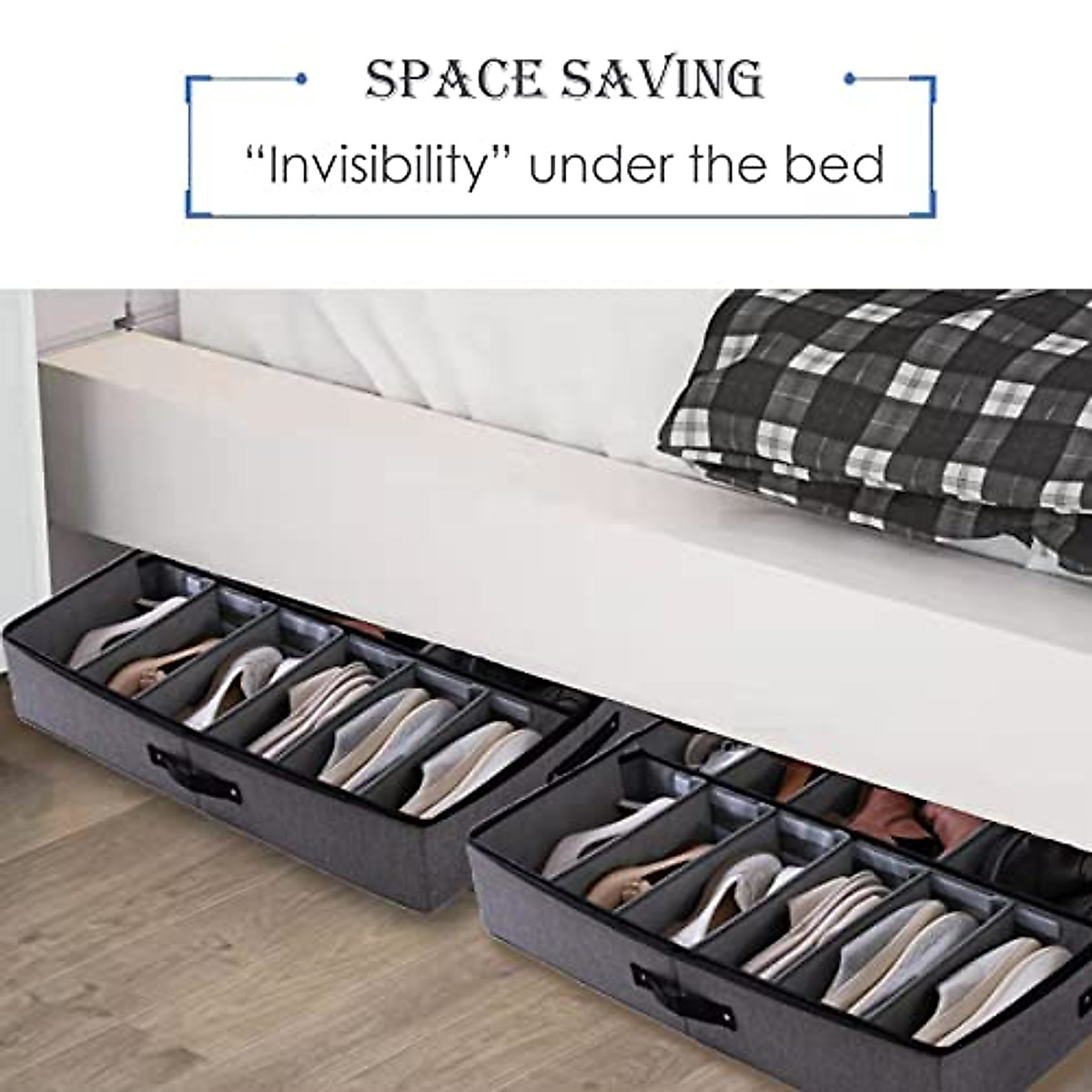 PORTMAXI Under Bed Shoe Storage Organizer, Extra Large, Adjustable Dividers, Fits 12 Pairs, Under Bed Storage Solution(Grey)