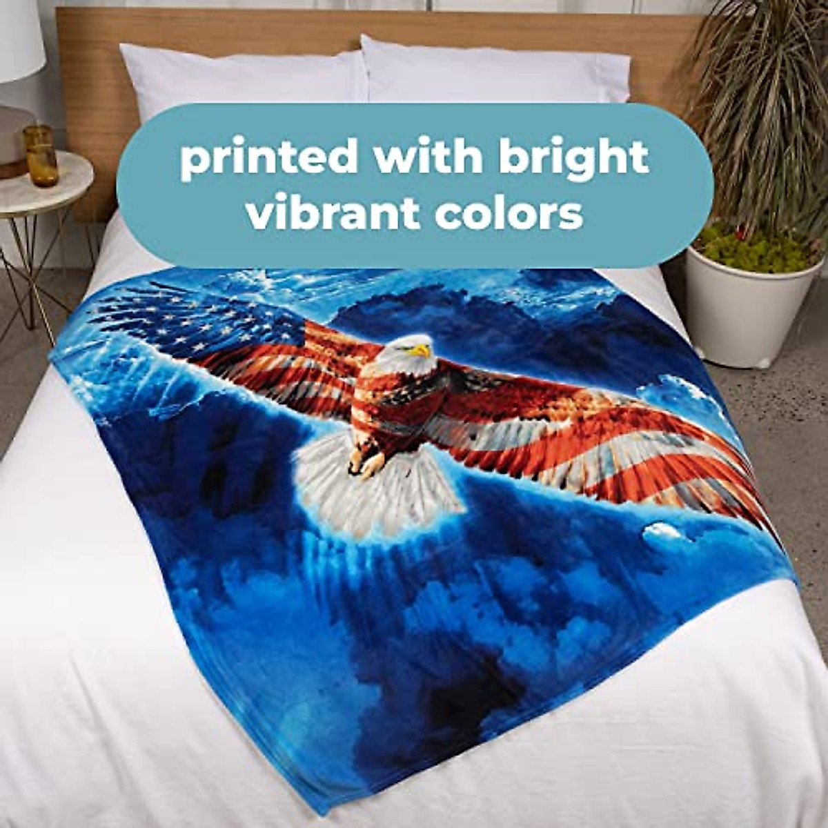 Dawhud Direct American Eagle Fleece Blanket for Bed, 75" x 90" Queen Size Eagle Fleece Throw Blanket for Men, Women and Kids - Super Soft Plush Eagle Blanket Throw Print Blanket for Eagle Lovers