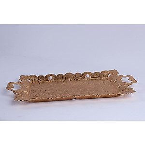 ChanceGift Turkish Tea Coffee Beverage Dinning Gold Serving Tray and Platters with Handled Ottoman Motif Decorative Middle Table Rectangular (14.6x9.3x1Inc) 38x24x2cm
