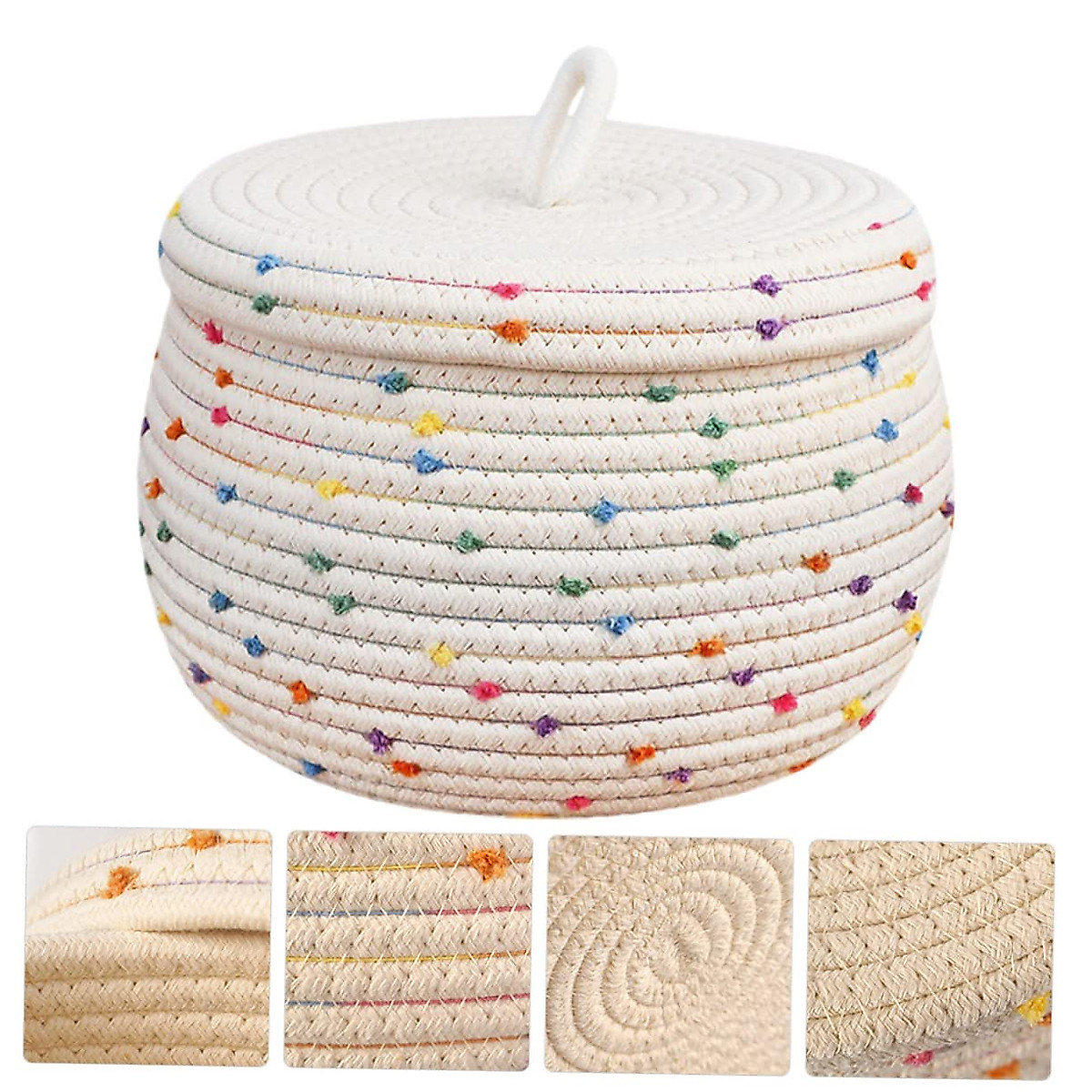 CHILDWEET Rope Storage Basket Round Storage Basket Small Baskets for Shelves Laundry Basket Woven Round Rattan Boxes Woven Storage Bin Rattan Storage Baskets Home Supplies Bedroom Organizer