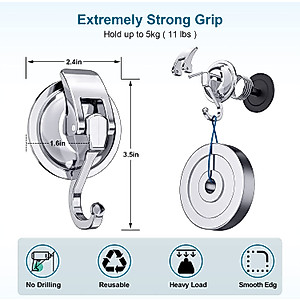 Khdrvok Heavy Duty Vacuum Wreath Cup Hook, Easy to Install and Remove, No Hole Punched,Black- Plated Plished Super Suction for Kitchen，Bathroom and Restroom,2Pack