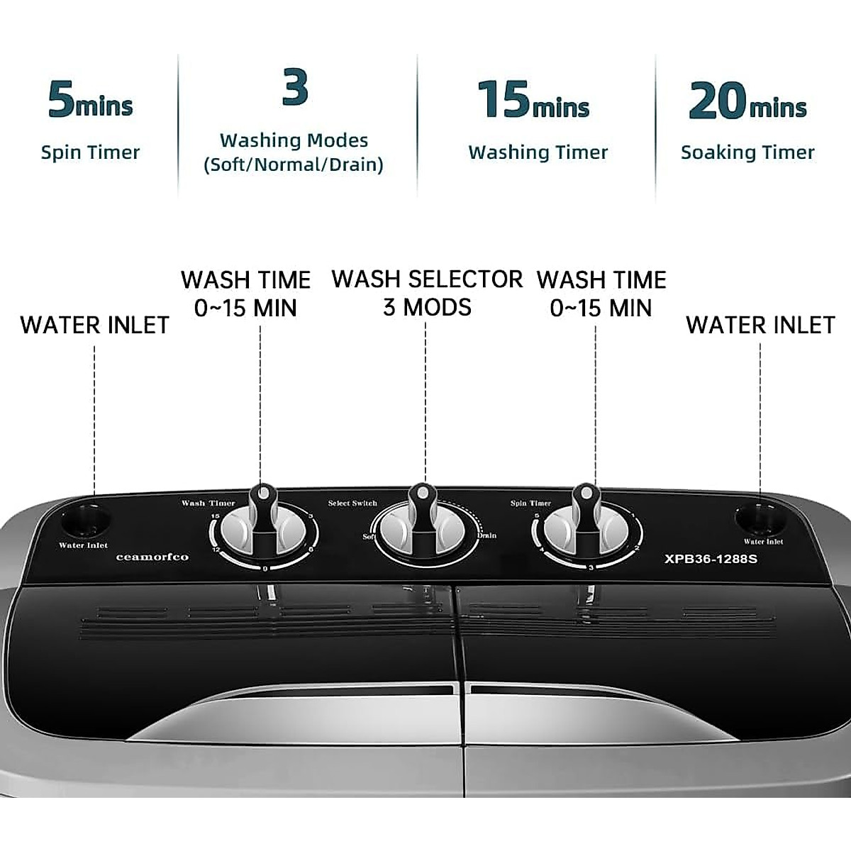 Portable Washing Machine Mini Compact Twin Tub 18lbs Portable Washer and Dryer Combo (10.5Lbs) & (7.5Lbs) Built-in Gravity Drain for Camping Apartments, Dorms, College, RV’s and Small Spaces