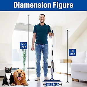 Mops for Floor Cleaning Wet Spray Mop with 14 oz Refillable Bottle and 3 Washable Microfiber Pads Home or Commercial Use Dry Wet Flat Mop for Hardwood Laminate Wood Ceramic