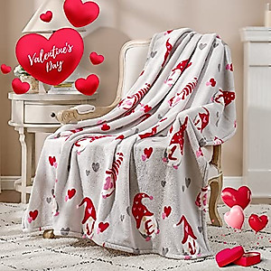 Cozy Bliss Gnome Throw Blanket with Hearts Mothers Day Birthday Gift Gnome Pattern Luxury Milky Plush, Ultra Soft & Lightweight Textured Throw Blanket for Couch, Sofa Bed (Gnome Love, 50" x 60")