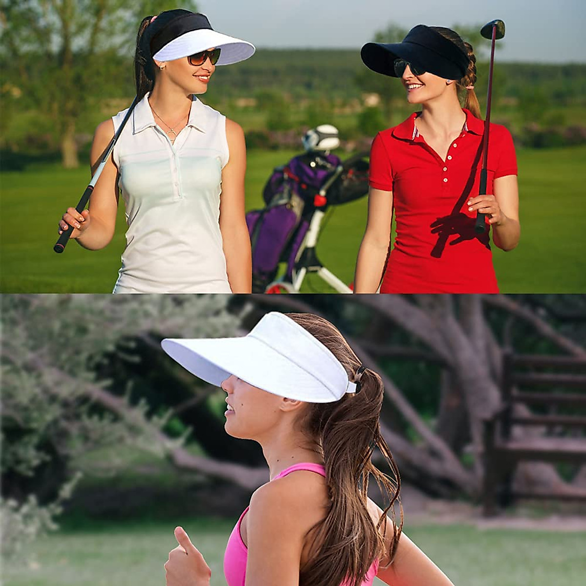2PCS Wide Brim Sun Visor Hat Women Large UV Protective Golf Beach Cap, Design in Korea