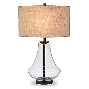 Lagos 23" Tall Table Lamp with Fabric Shade in Seeded Glass/Antique Bronze/Flax