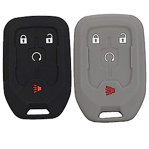 Btopars 2pcs 4 Buttons Silicone Rubber Remote Smart Key Fob Keyless Case Cover Protector Holder Compatible with GMC Acadia Terrain 2018 2019 2020 2021 Black Gray