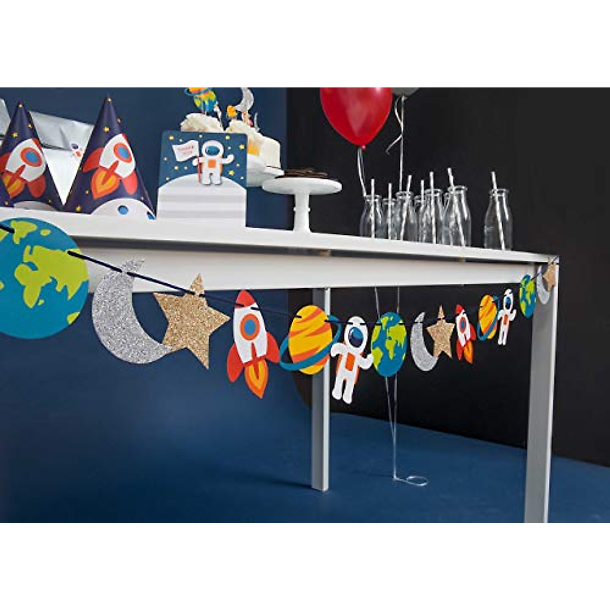 Trip to The Moon - Garland | Birthday, Baby Shower Decorations | Outer Space Party | Boys Room Decor | Space, Rocket, Planets, Stars | Out of This World Party Bunting