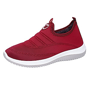 USYFAKGH Non Slip Shoes Women Platform Sneakers for Women Dance Shoes for Women Women's Leisure Breathable Mesh Outdoor Fitness Running Sport Warm Sneakers Shoes Red Wide 7.5