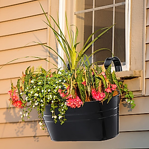 Zubebe 20 Pack Metal Iron Hanging Flower Holders Balcony Railing Planters Bucket Flower Pots with Detachable Hook Large Hanging Planters Rustic Herb Railing Planter for Indoor Outdoor Garden (Black)