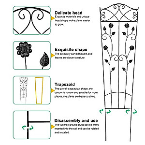 MIXXIDEA 59"x16" 4 Pack Trapezoidal Garden Trellis Climbing Plants Sturdy Iron Support Metal for Rose Vegetable Flower (Black)