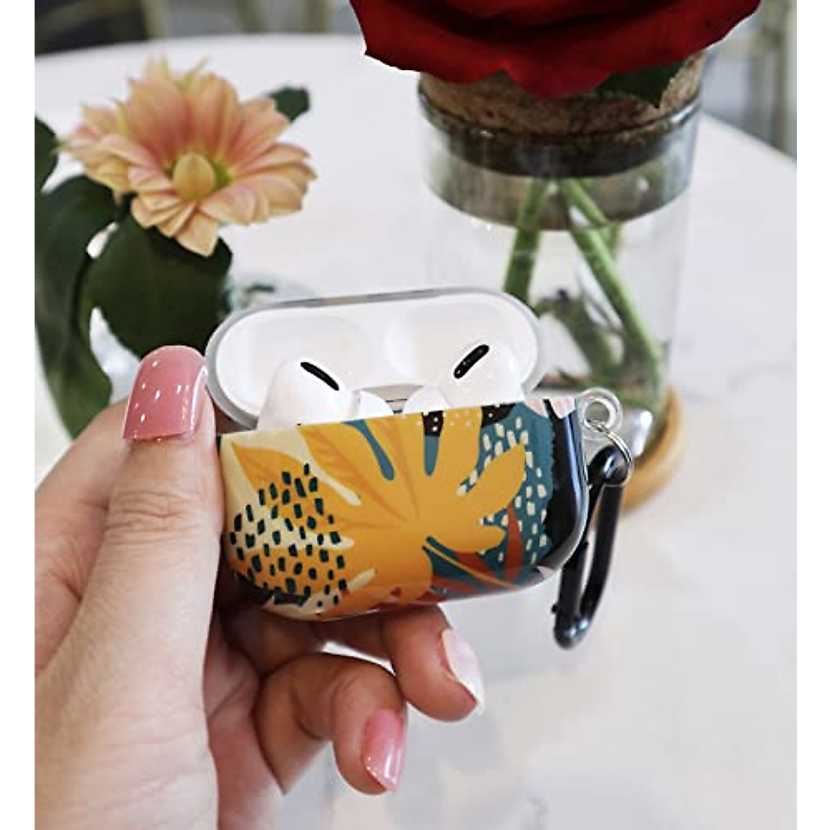 Case Designed for Airpods Pro, Cute Floral Case for Girls Women Protective Cover for Apple Airpods Pro 2019, Shockproof Hard Case Cover for iPods Pro with Portable Keychain Flower Yellow Maple