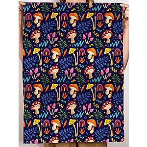 Mushroom Wrapping Paper - For Men And Women - 6 Sheets Thick Gift Wrap - Black Colorful Psychedelic - For Birthday Halloween Christmas - Comes With Fun Stickers - By Central 23