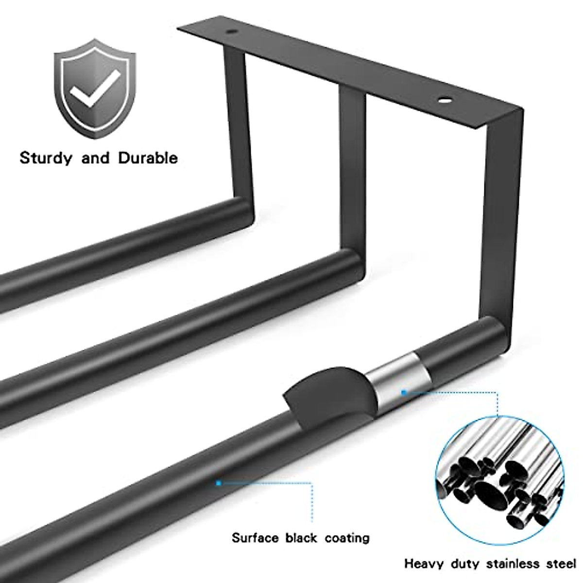 Wall Mounted Towel Rack Bathroom Towel Storage Metal Towel Holder for Storing Towels, Bath Towels, Bathrobes (Black)