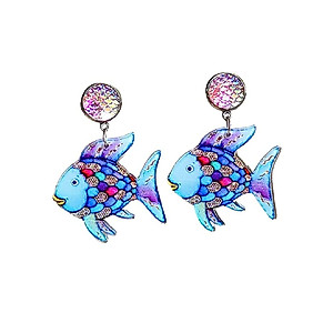 Rainbow Fish Earrings Handmade Acrylic Rainbow Fish Whale Mermaid Drop Dangle Earring Teacher Earrings for Teachers, Educators, Librarians Back to School Jewelry -Style 2