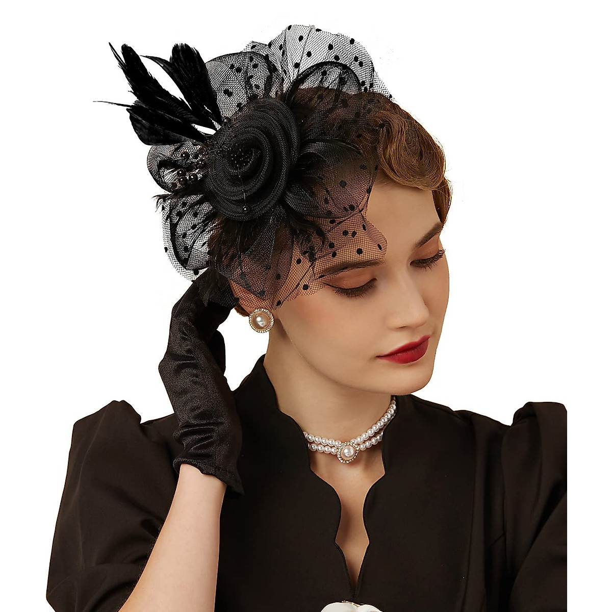 Cizoe Fascinators Hat for Women Tea Party Hat Kentucky Derby Wedding Flower Cocktail Mesh Feathers Headpiece(1-a-Black)