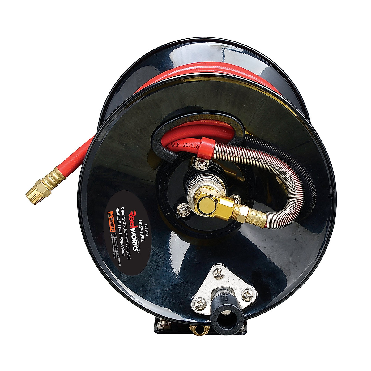ReelWorks Air Hose Reel Tool Retractable Hand Crank 3/8" Inch x 100' Feet 300 PSI / 20 BAR Heavy Duty Steel Construction (Hose Not Included)