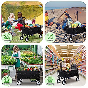 HKLGorg Folding Collapsible Wagon Cart with Wheels Heavy Duty Beach Wagon Outdoor Grocery Wagon Cart Portable Folding Utility Wagon Cart with Handle for Camping, Outdoor, Black