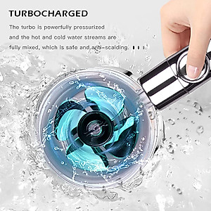 High Pressure Fan Water Saving Shower Heads, Adjustable Water Pressure with Filter and Pause Switch, Easy Install Handheld Turbocharged Shower Head 360 Degrees Rotating (Bule)